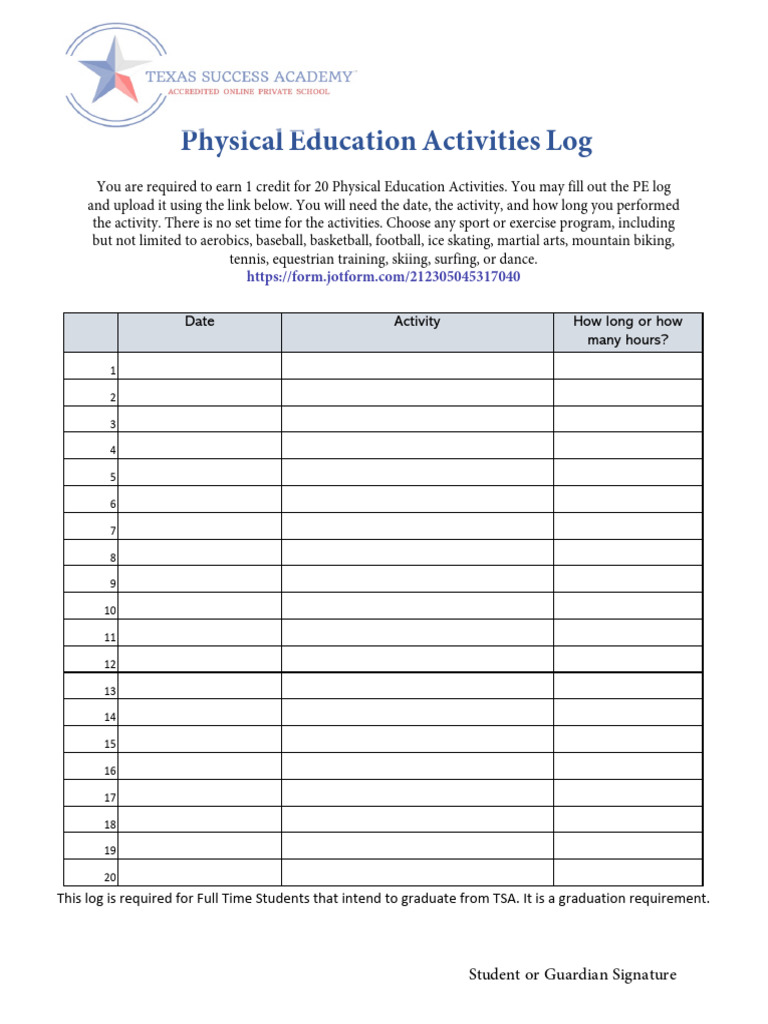 Physical Education Activities Log Template | PDF