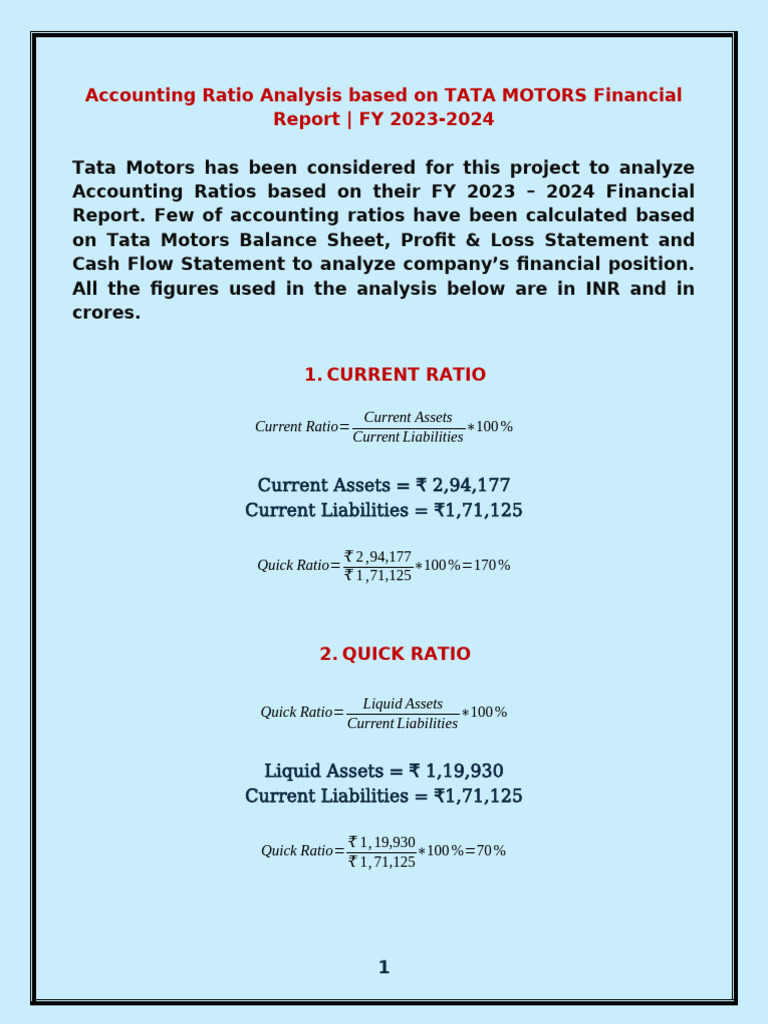 Accounts Ratios - Tata Motors | PDF | Equity (Finance) | Working Capital
