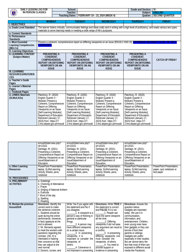 G6 Q3W4 DLL ENGLISH (MELCs) | PDF | Learning | Motivation