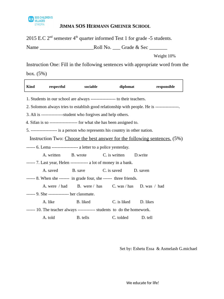Asme Informed Exam For Grade 5 and 7 | PDF | Human Communication ...