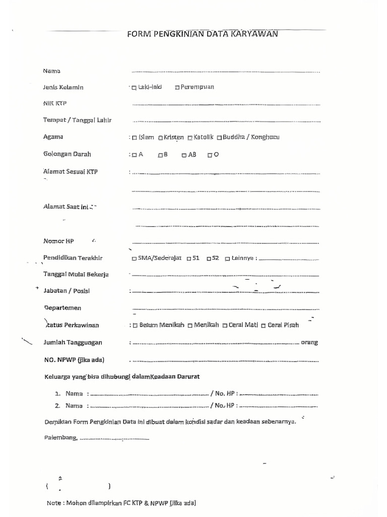 Form Pengkinian Data Karyawan | PDF