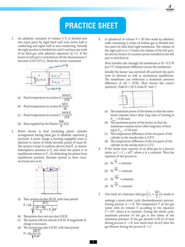 Practice Sheet | PDF | Gases | Heat