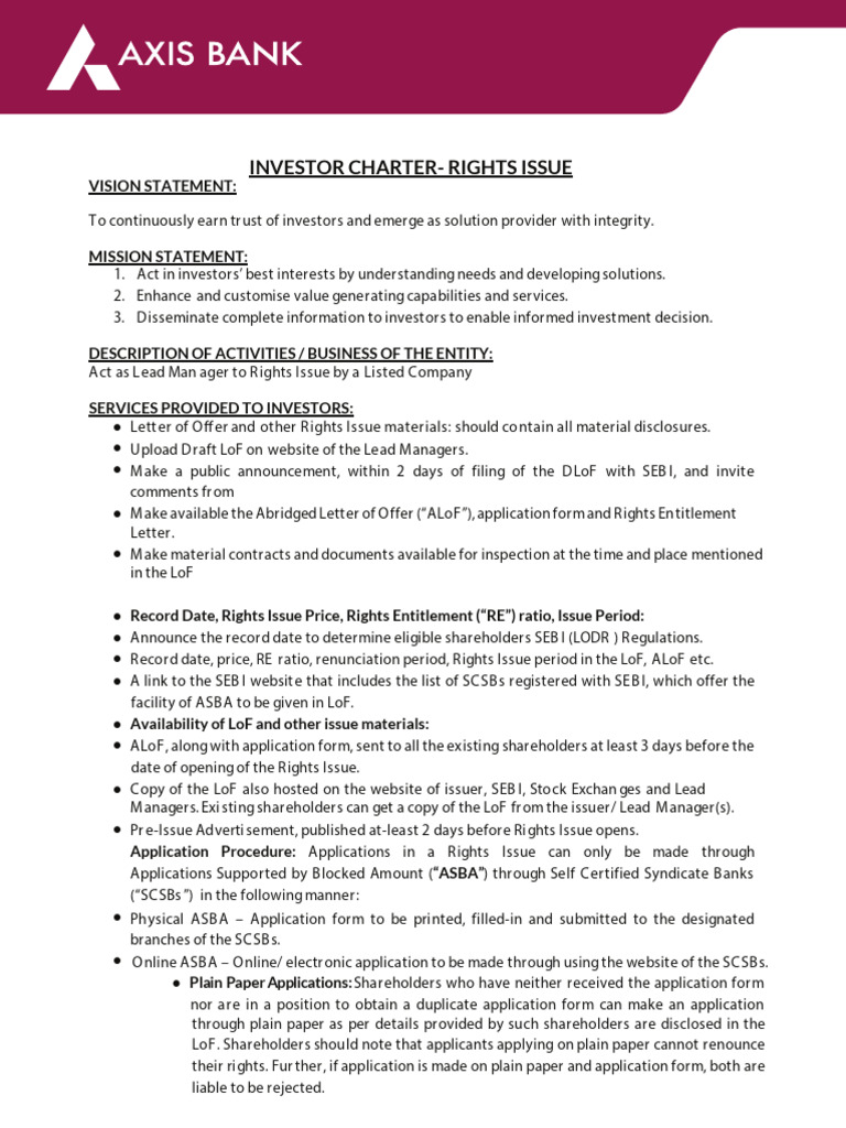 investor-charter-rights-issue | PDF | Securities (Finance) | Stocks