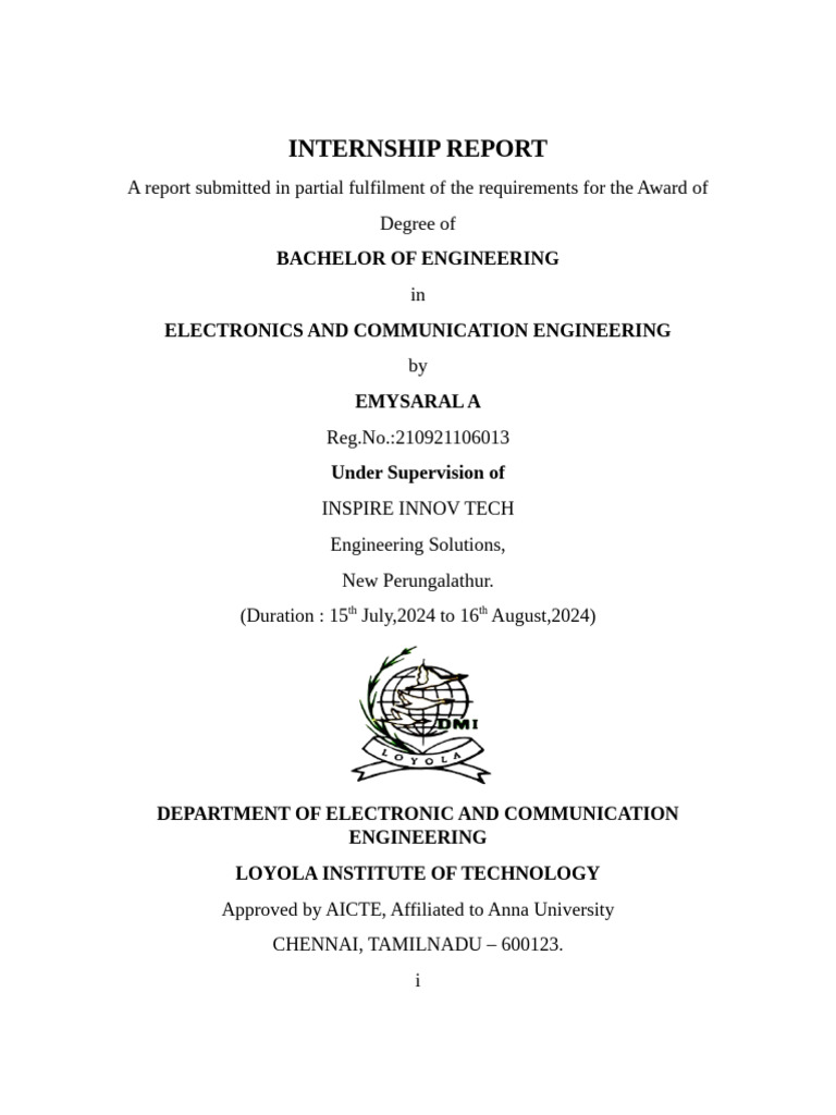 Internship Report: Electronics Engineering | PDF