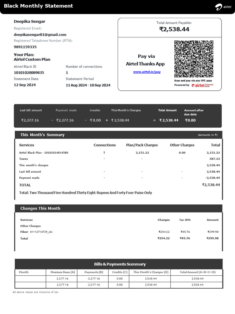 August Bill | PDF | Cheque | Payments