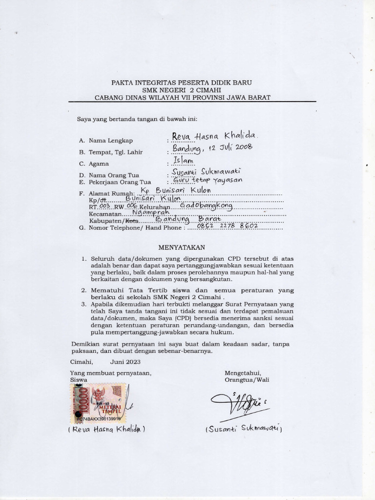 Pakta Integritas | PDF