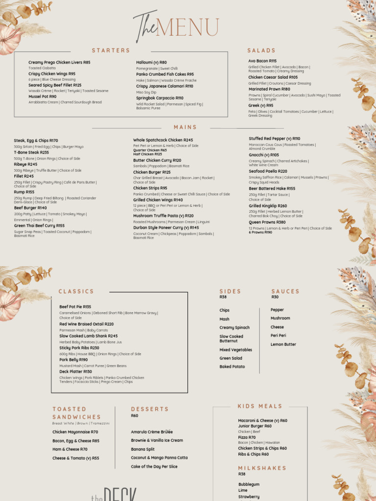 The Deck Restaurant Menu Overview | PDF | Hamburgers | Salad