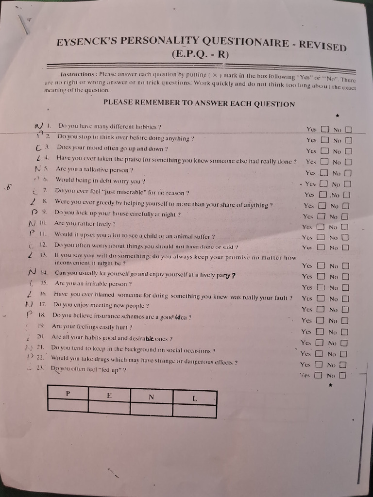 eysenck's Personality Questionnaire | PDF