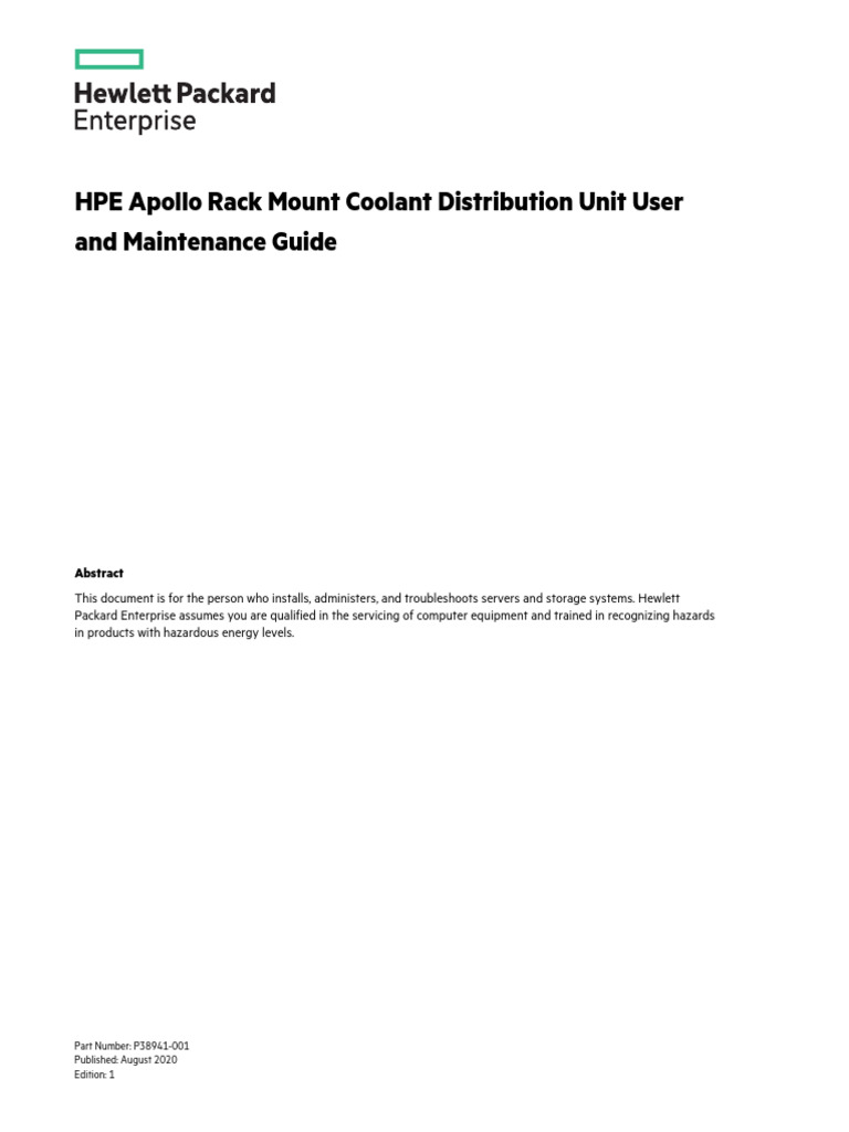 HPE Apollo Rack Mount Coolant Distribution Unit User and Maintenance ...