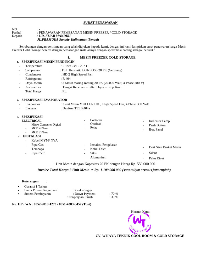 615814363-PENAWARAN-134-Freezer-Cold-Storage-Pak-JAYA-T-Petanu | PDF