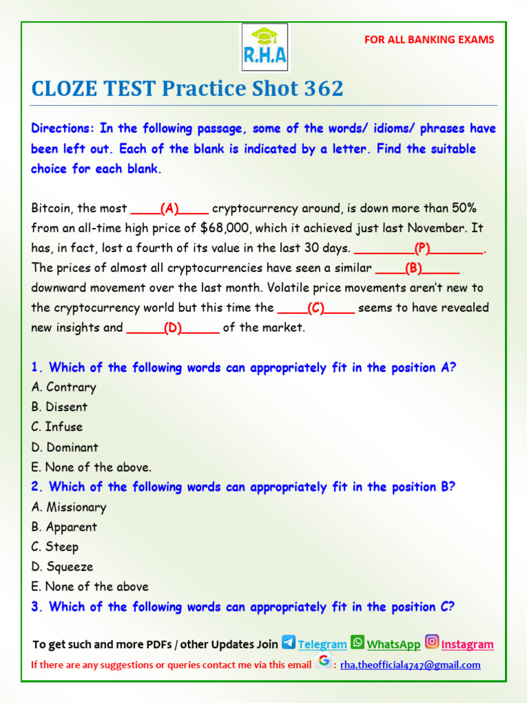CLOZE TEST Practice Shot 362 | PDF | Cryptocurrency