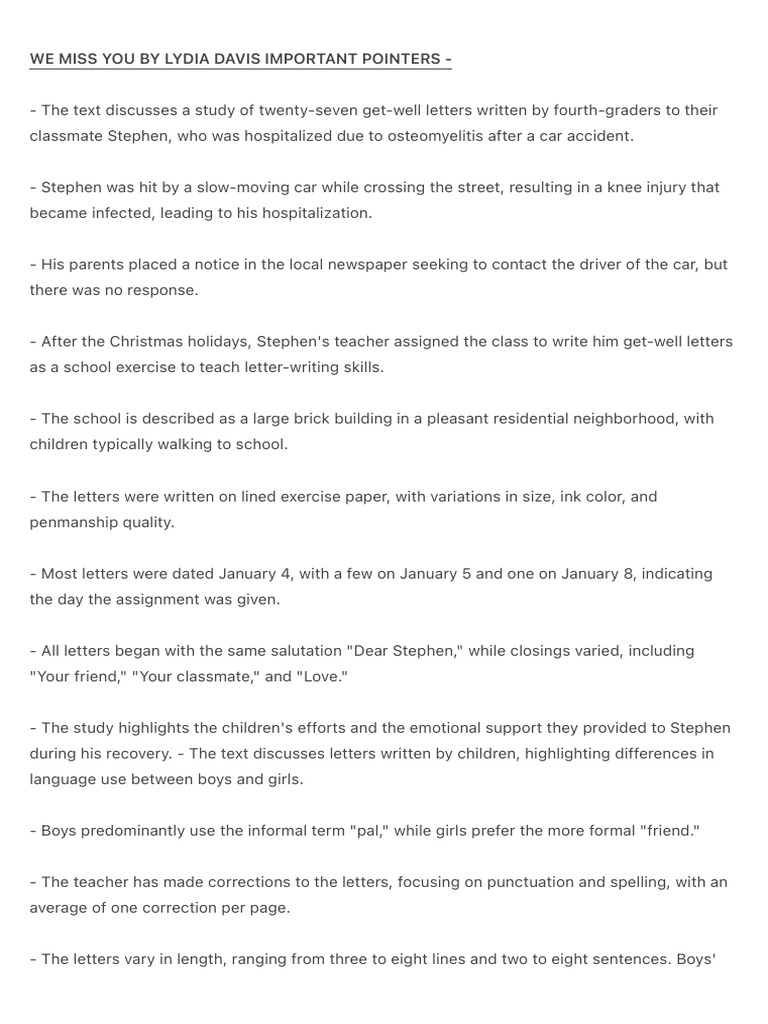 We Miss You by Lydia Davis Important Pointers | PDF | Sentence ...