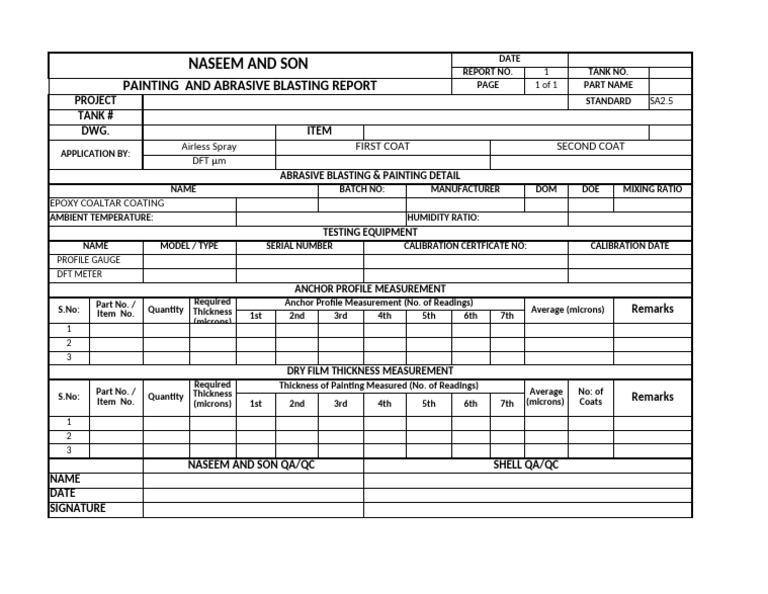 Painting & Sandblasting Report Format | PDF | Industrial Processes ...