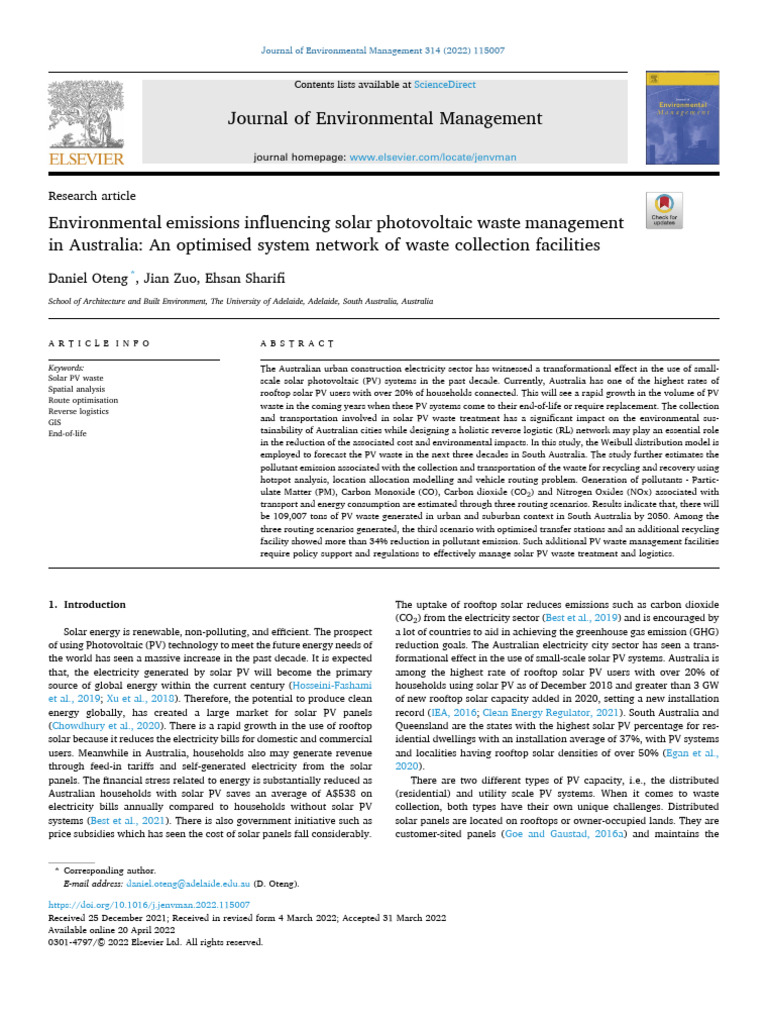 Environmental Emissions Influencing Solar Photovoltaic Waste Management ...
