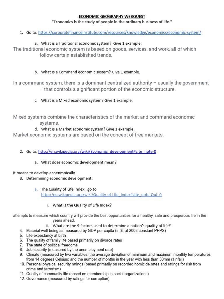 GRAYSON HANSON - Economic Geography WebQuest - 14223700 | PDF | Gross Domestic Product | Economies