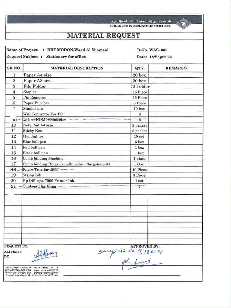 00-Material Request Was 09 | PDF