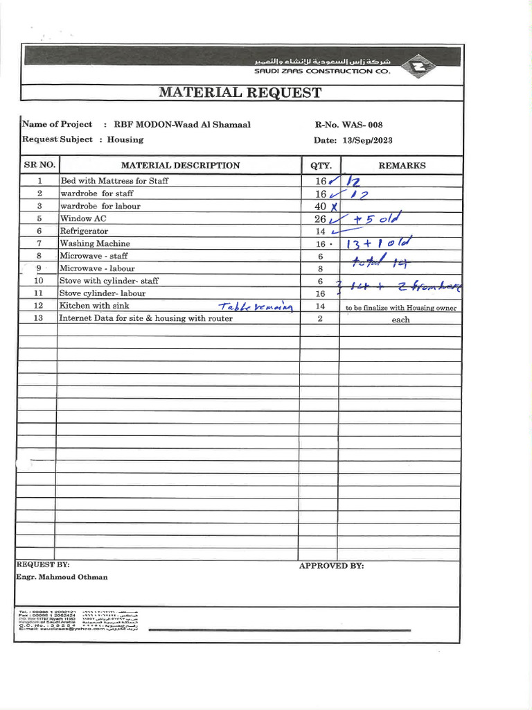 00-Material Request Was 08 | PDF