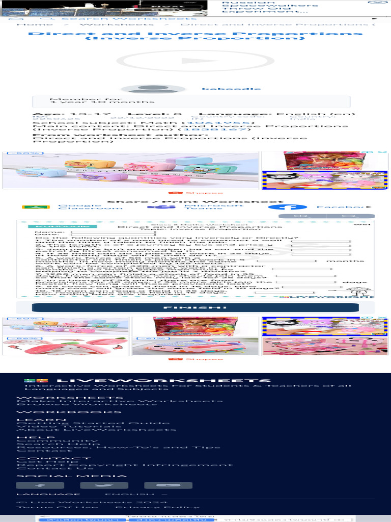Direct and Inverse Proportions (Inverse Proportion) Worksheet Live ...