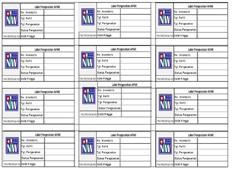 Label PENGECEKAN APAR | PDF