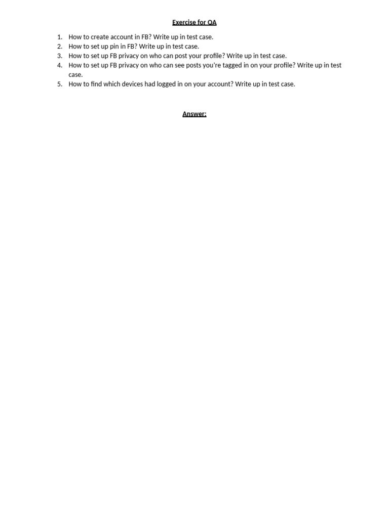 Exercise for QA1 | PDF