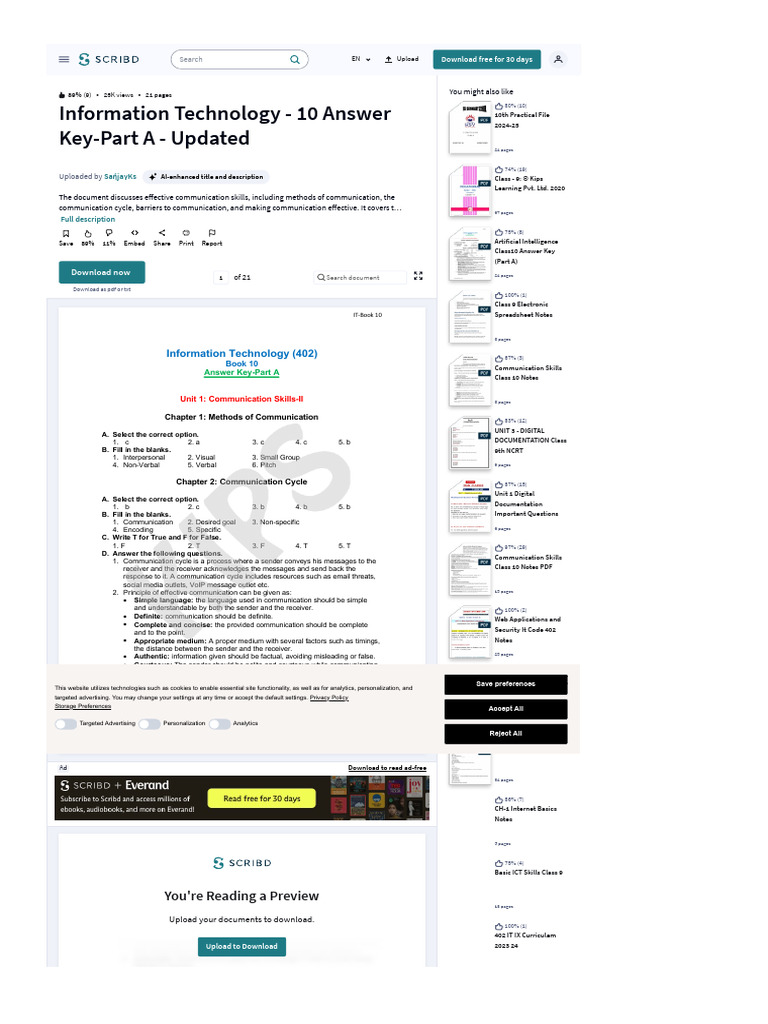 WWW Scribd Com Document 595673378 Information Technology 10 Answer Key Part A Up... | PDF ...