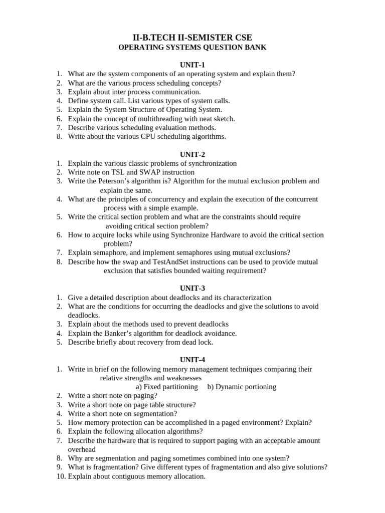 OS QuestionBank | PDF | File System | Process (Computing)