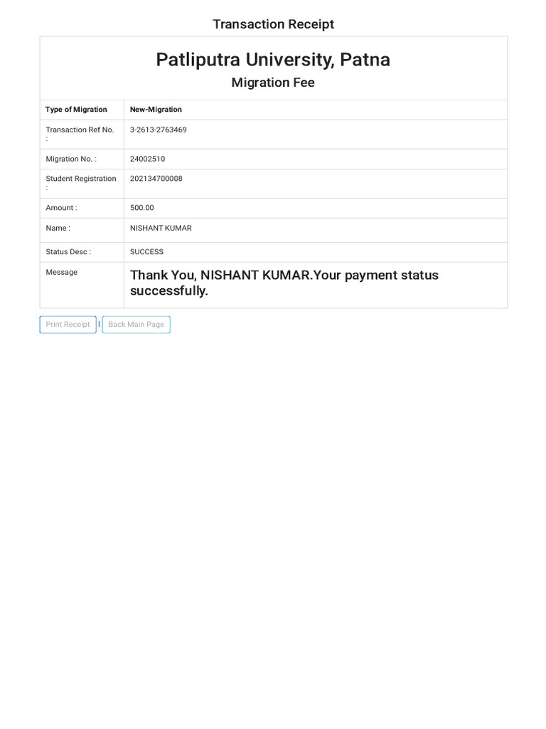 Nishant Migration Receipt | PDF
