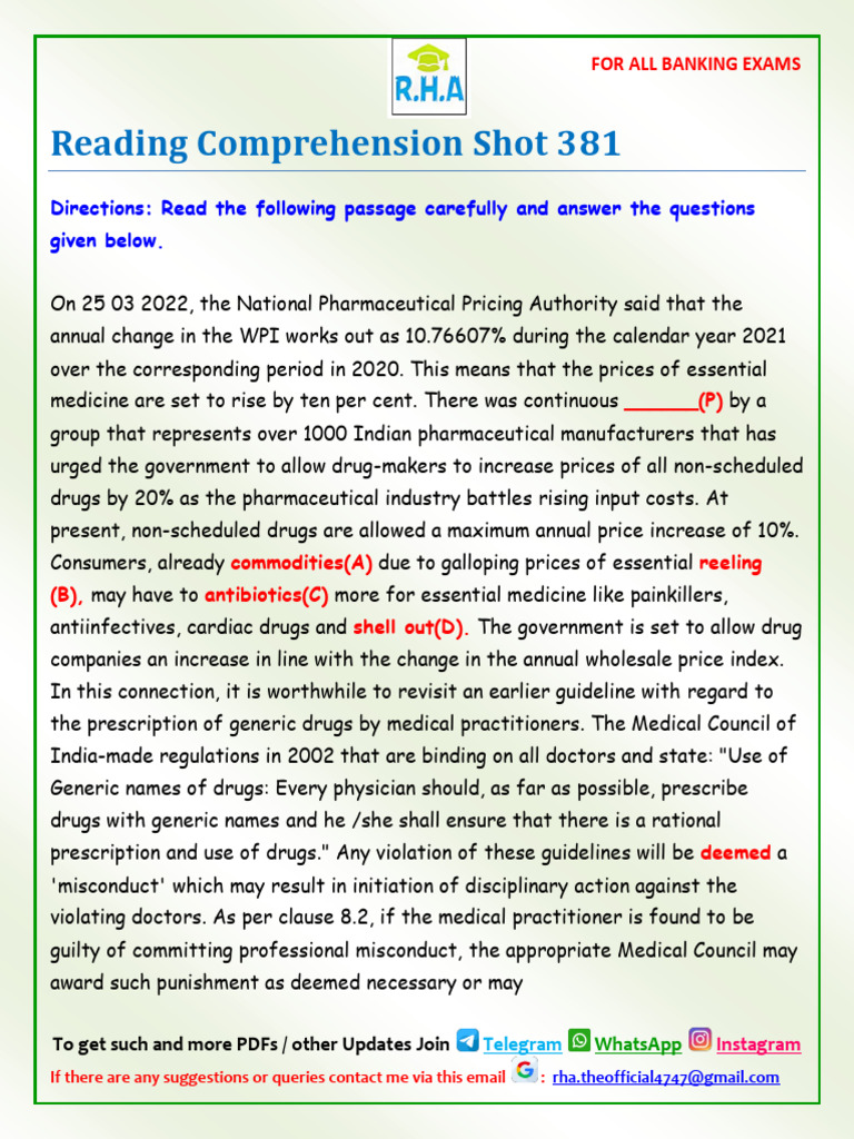 Reading Comprehension Shot 381 | PDF | Prescription Drugs | Generic Drug