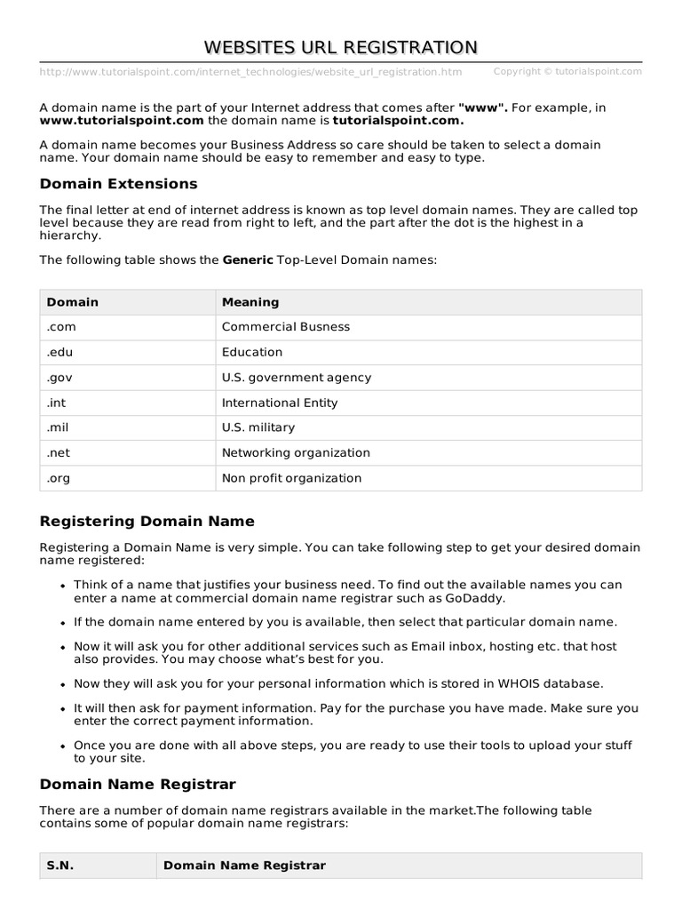 Website URL Registration Guide | PDF | Domain Name | Internet Architecture