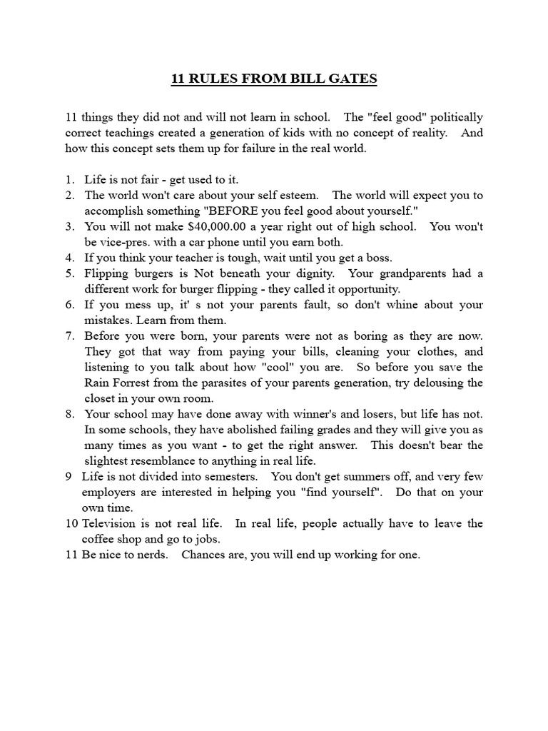 Bill Gates' 11 Life Rules Explained | PDF
