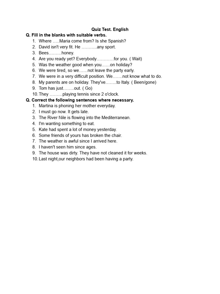 English Quiz Test | PDF