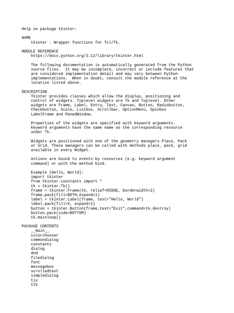 Tkinter: Python GUI Toolkit Overview | PDF | Parameter (Computer Programming) | Boolean Data Type