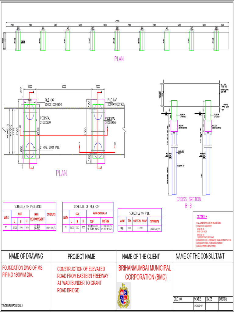 Foundation DWG of MS Piping 1800MM Dia | PDF