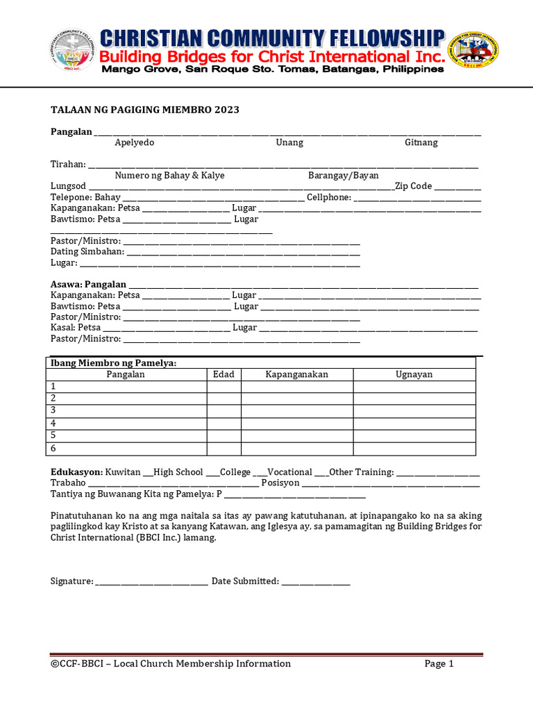 CCF-BBCI Membership Information Sheet Tagalog 2019 | PDF