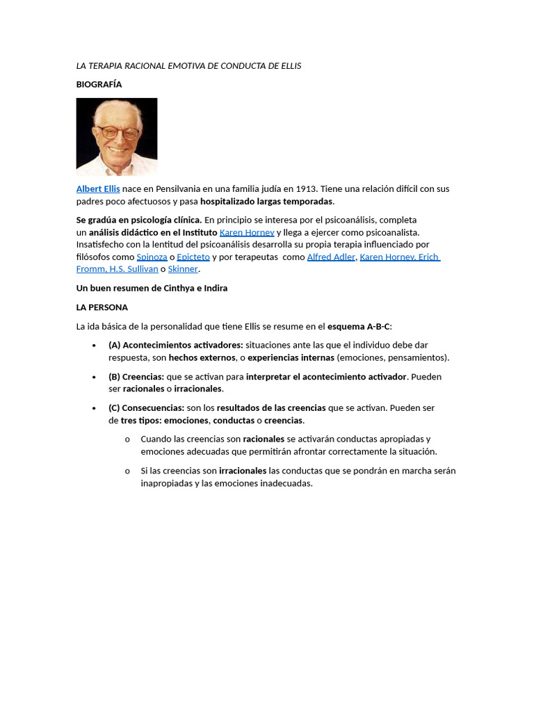 La Terapia Racional Emotiva Conductual de Ellis - TREC - REBT | PDF ...