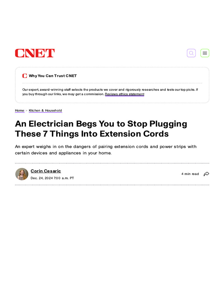 An Electrician Begs You To Stop Plugging These 7 Things Into Extension Cords - CNET | PDF | Home ...