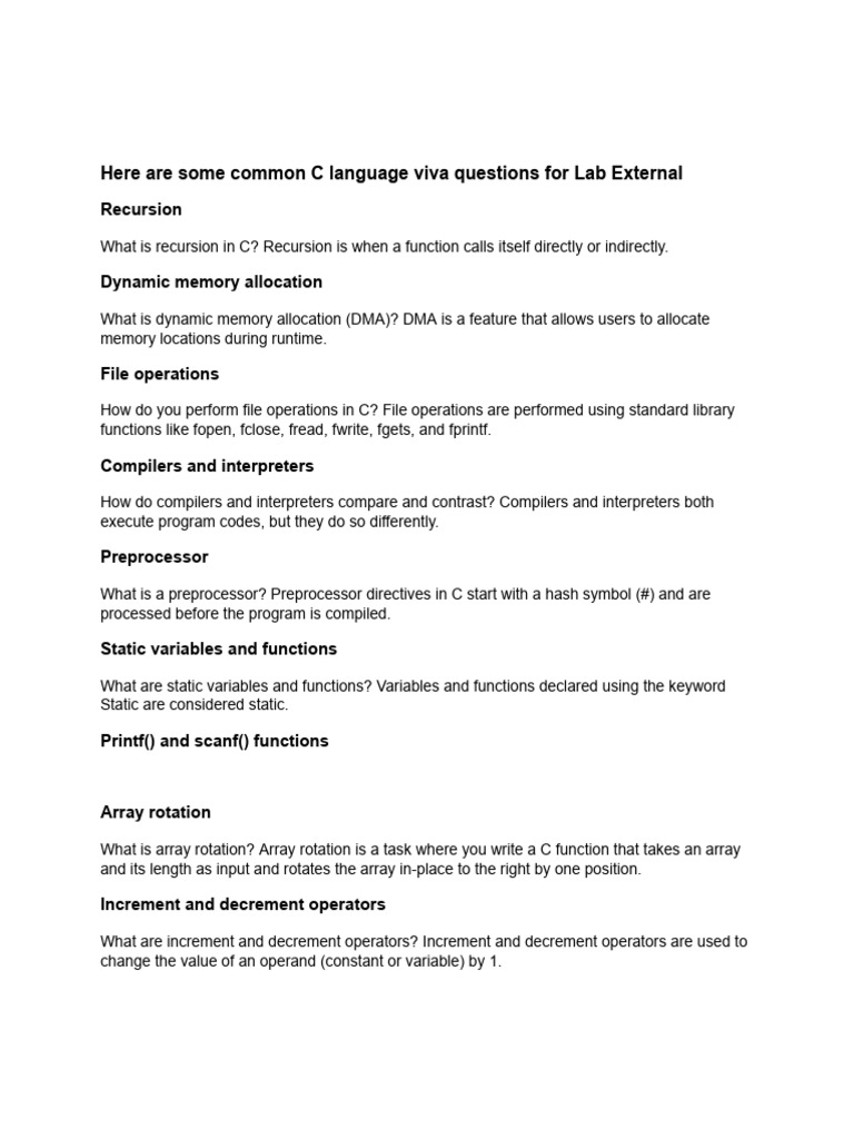 C Language Viva Questions | PDF | Pointer (Computer Programming) | Variable (Computer Science)