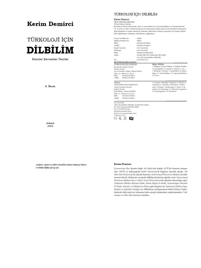 Turkoloji Icin Dilbilim Konular Kavramla | PDF