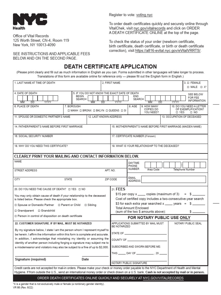 Death Certificate Application Guide | PDF | Identity Document | Notary ...