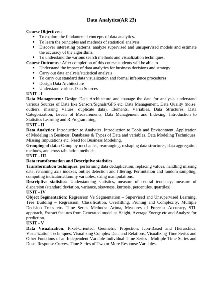 Data Analytics Syllabus To Be Made | PDF | Data Analysis | Statistics