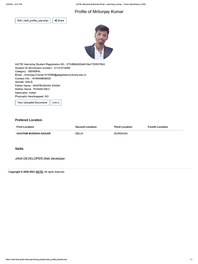 AICTE Internship Enterprise Portal - Learning by Doing. 1 Crore ...