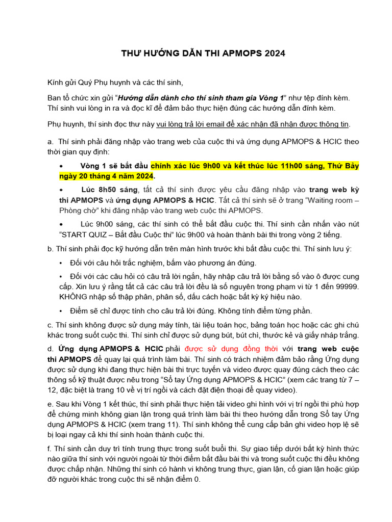 Huong Dan Quy Che Thi APMOPS | PDF