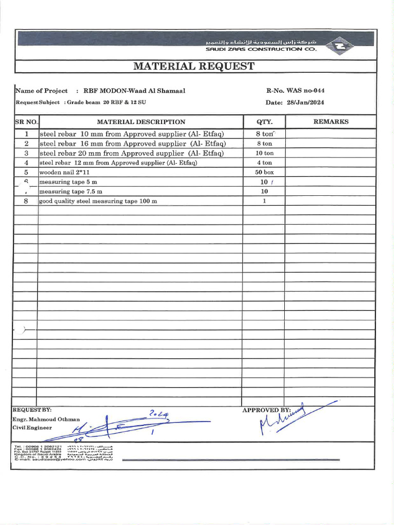 Material Request 044 | PDF