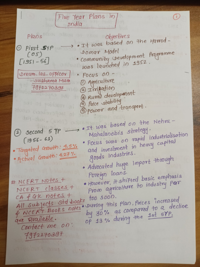 Economy NOTES Five Year Plan PDF