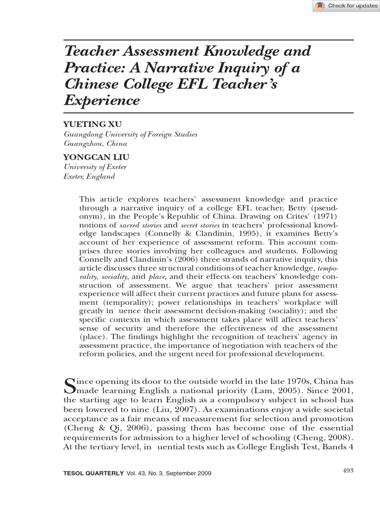 Teacher Assessment Knowledge and Practice A Narrative Inquiry of A ...