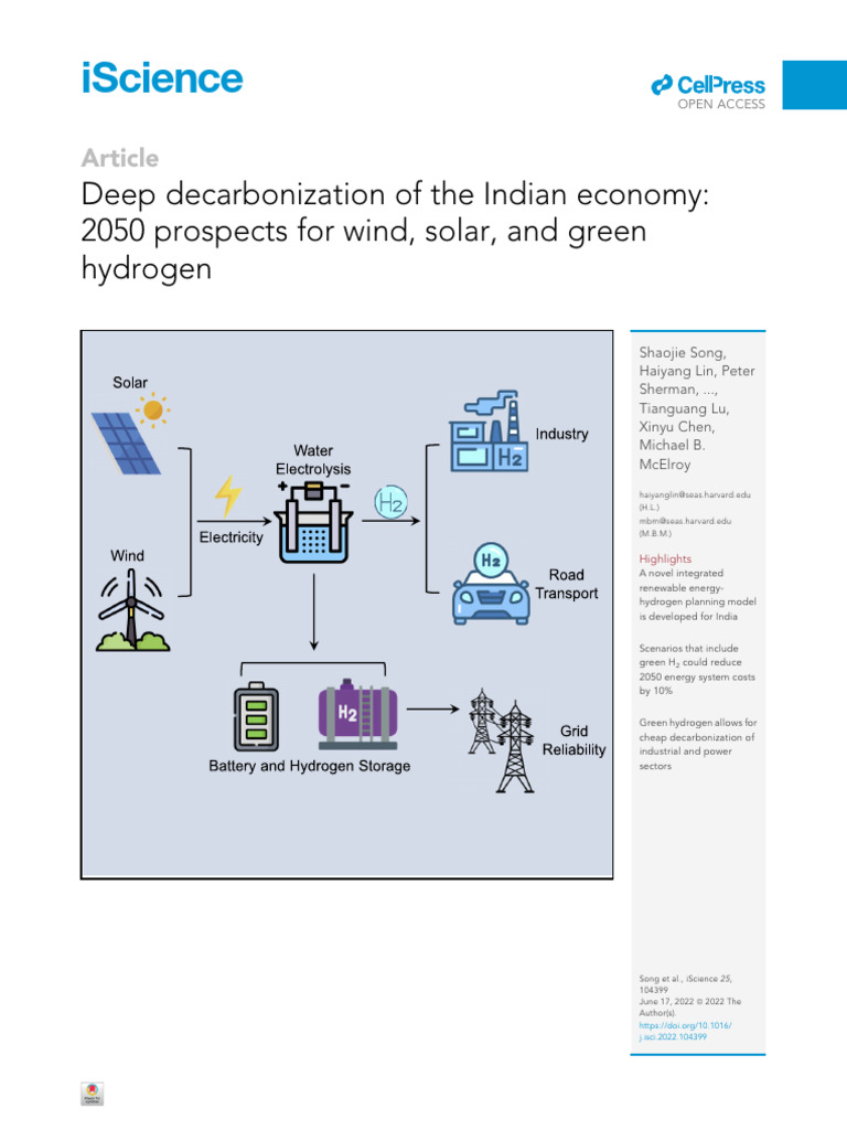 Deep decarbonization of the Indian economy-2050 prospects for wind, solar and green hydrogen ...