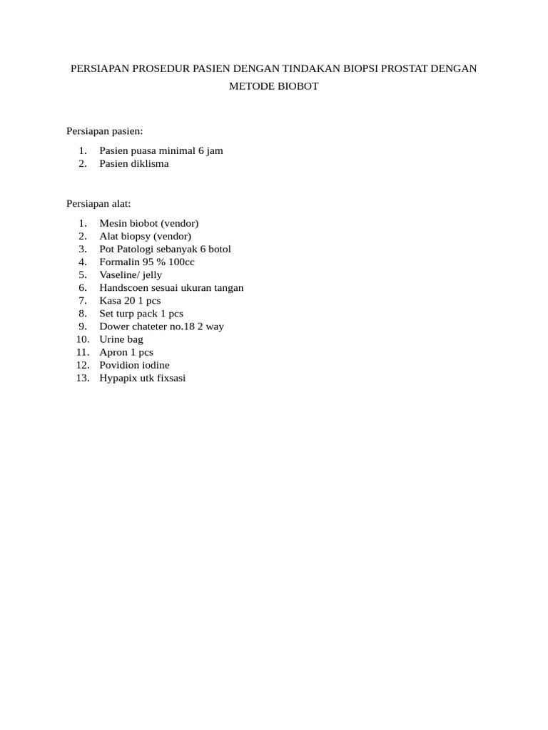 Persiapan Prosedur Pasien Dengan Tindakan Biopsi Prostat Dengan Metode ...