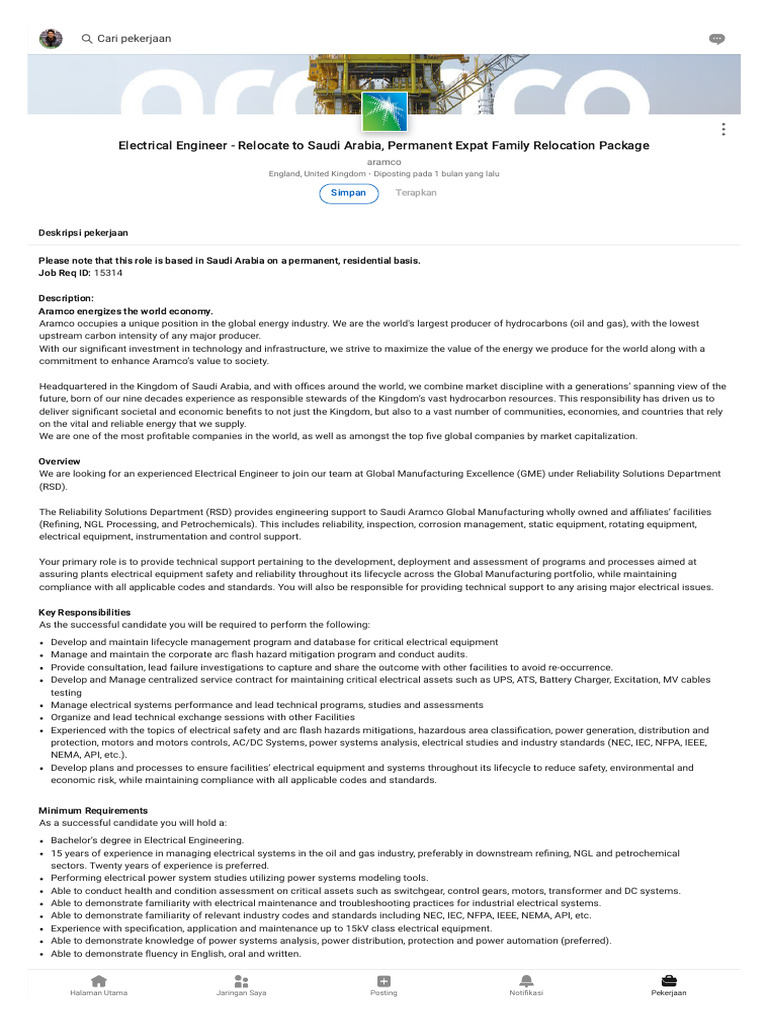 Electrical Engineer - Relocate To Saudi Arabia, Permanent Expat Family ...