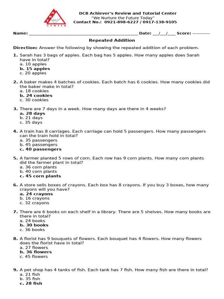 Repeated Addition and Multiplication as Repeated Addition | PDF ...