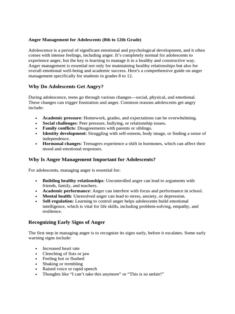 Anger Management For Adolescents | PDF | Adolescence | Anger